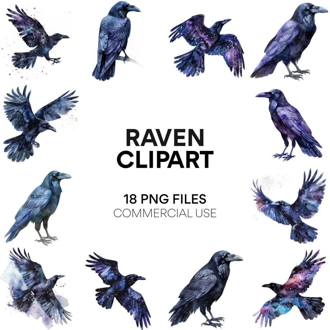 Raven Clipart Bundle: Crow, Halloween & Gothic Raven Art, Commercial ...