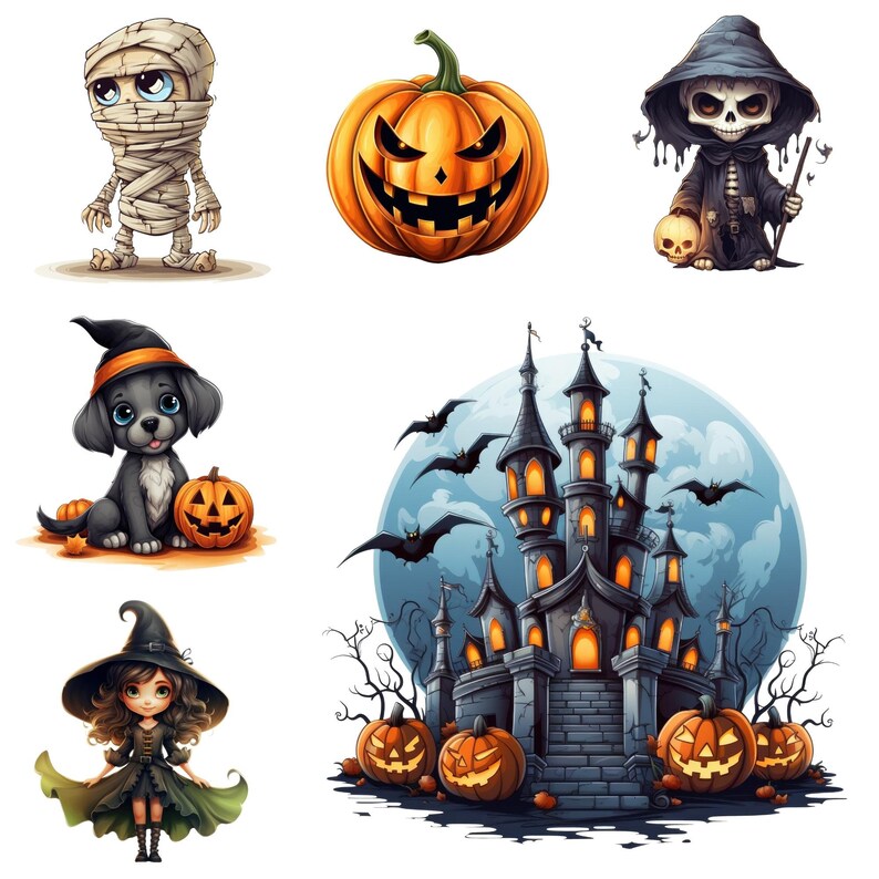 Halloween Characters Set - 30 PNG Clipart, Halloween Illustration ...