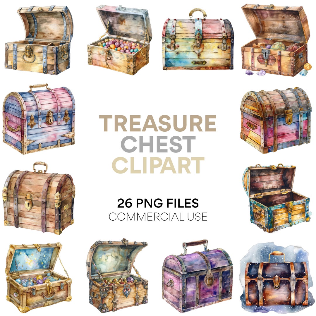 Treasure Chest Clipart: Watercolor, Fantasy & Nautical Theme, Pirate ...