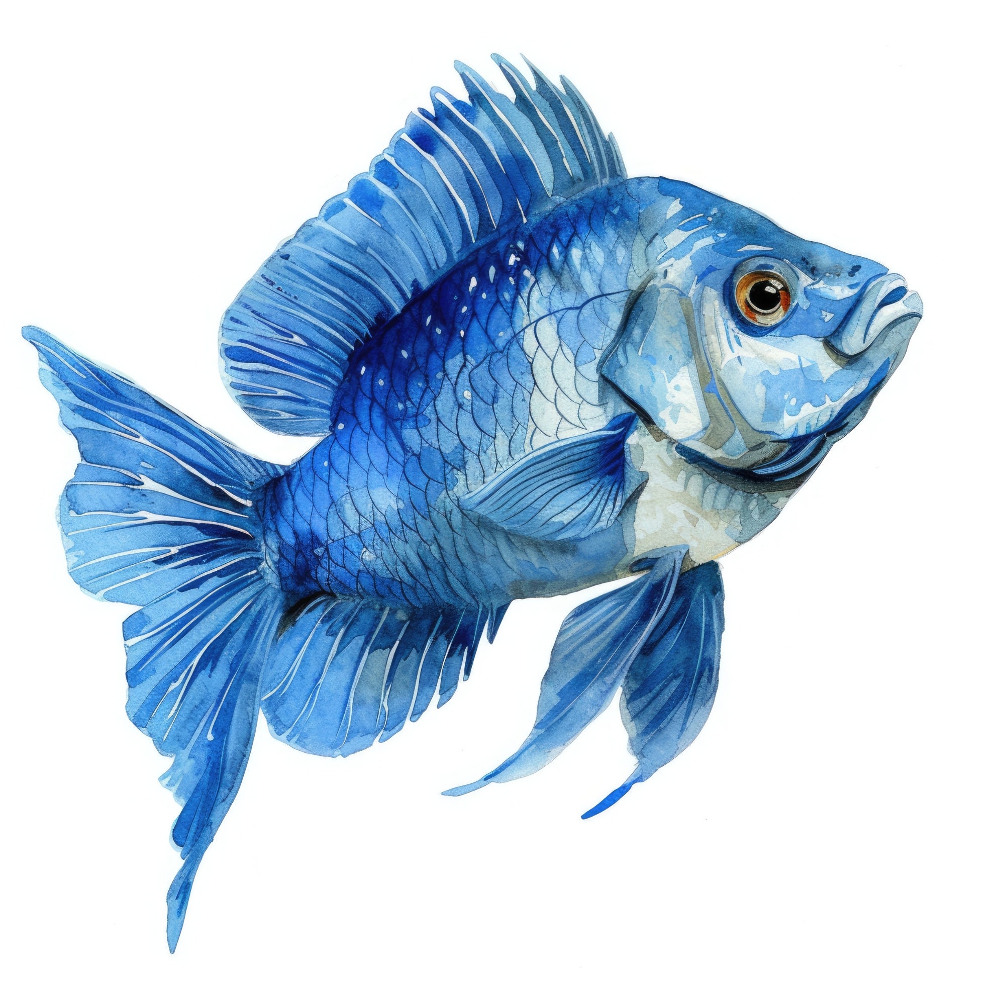 Blue Fish Clipart, Cute Fish Clip Art JPG, Commercial Use, Children's ...