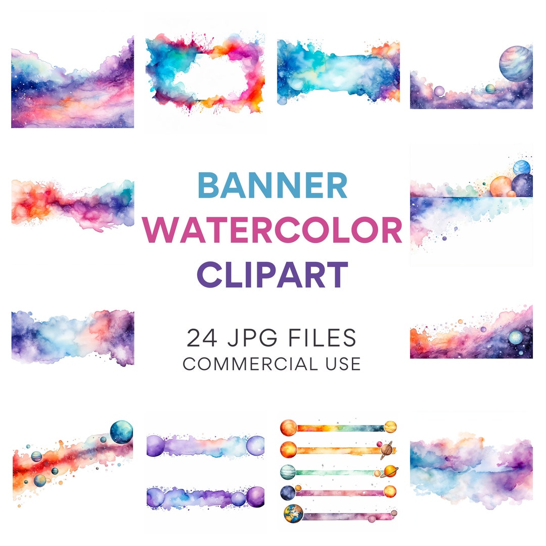 Banner Clipart, Watercolor Bunting Banner JPG, Commercial Use Party ...