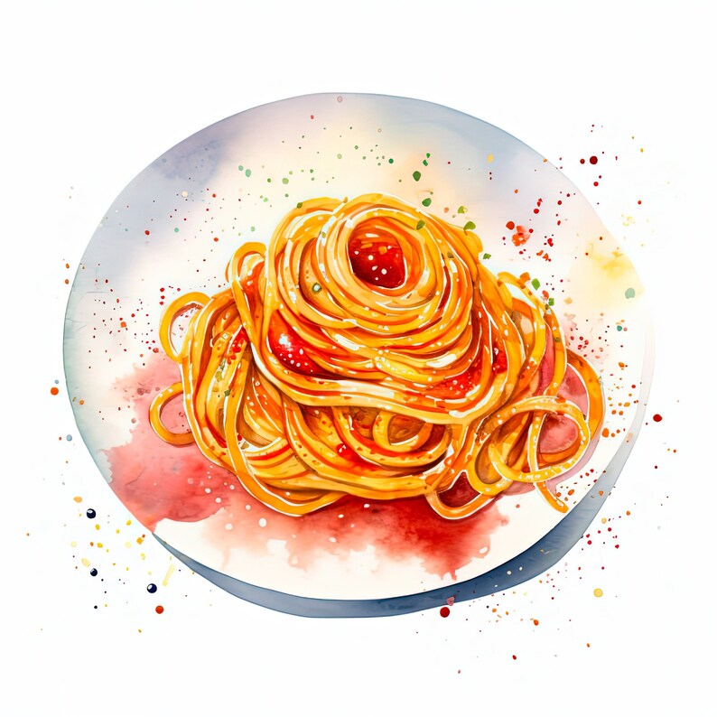 Spaghetti Clipart: Watercolor Food and Pasta Clipart, Digital Download ...