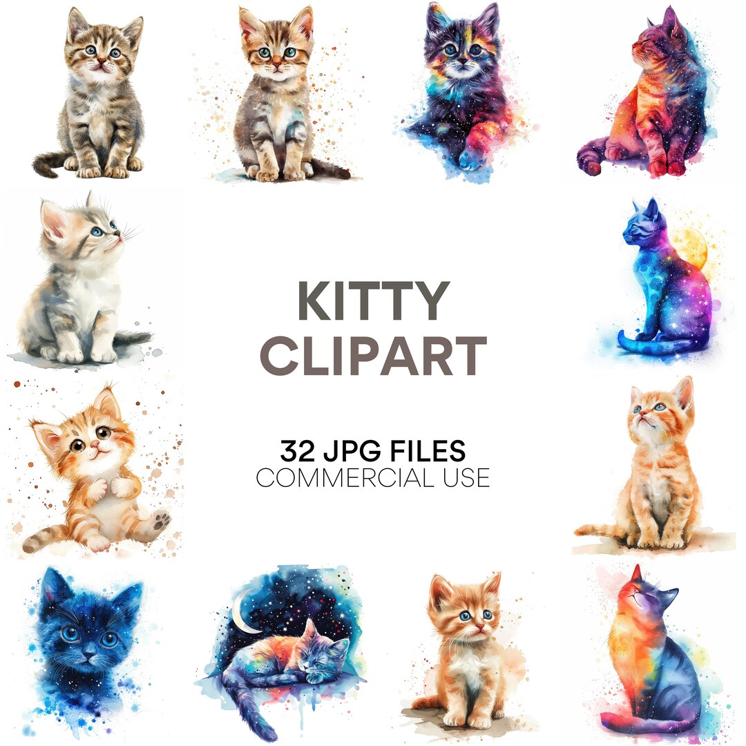 Kitty Clipart: Cute Cat Clipart Digital Download, Kawaii Sweet Kitties ...
