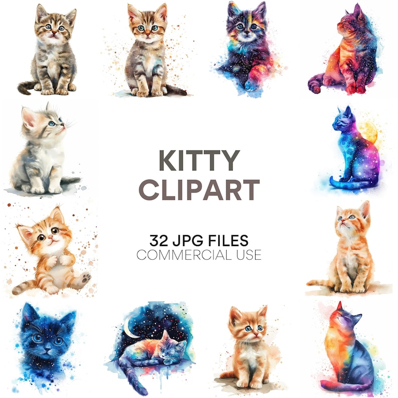 Kitty Clipart: Cute Cat Clipart Digital Download, Kawaii Sweet Kitties ...