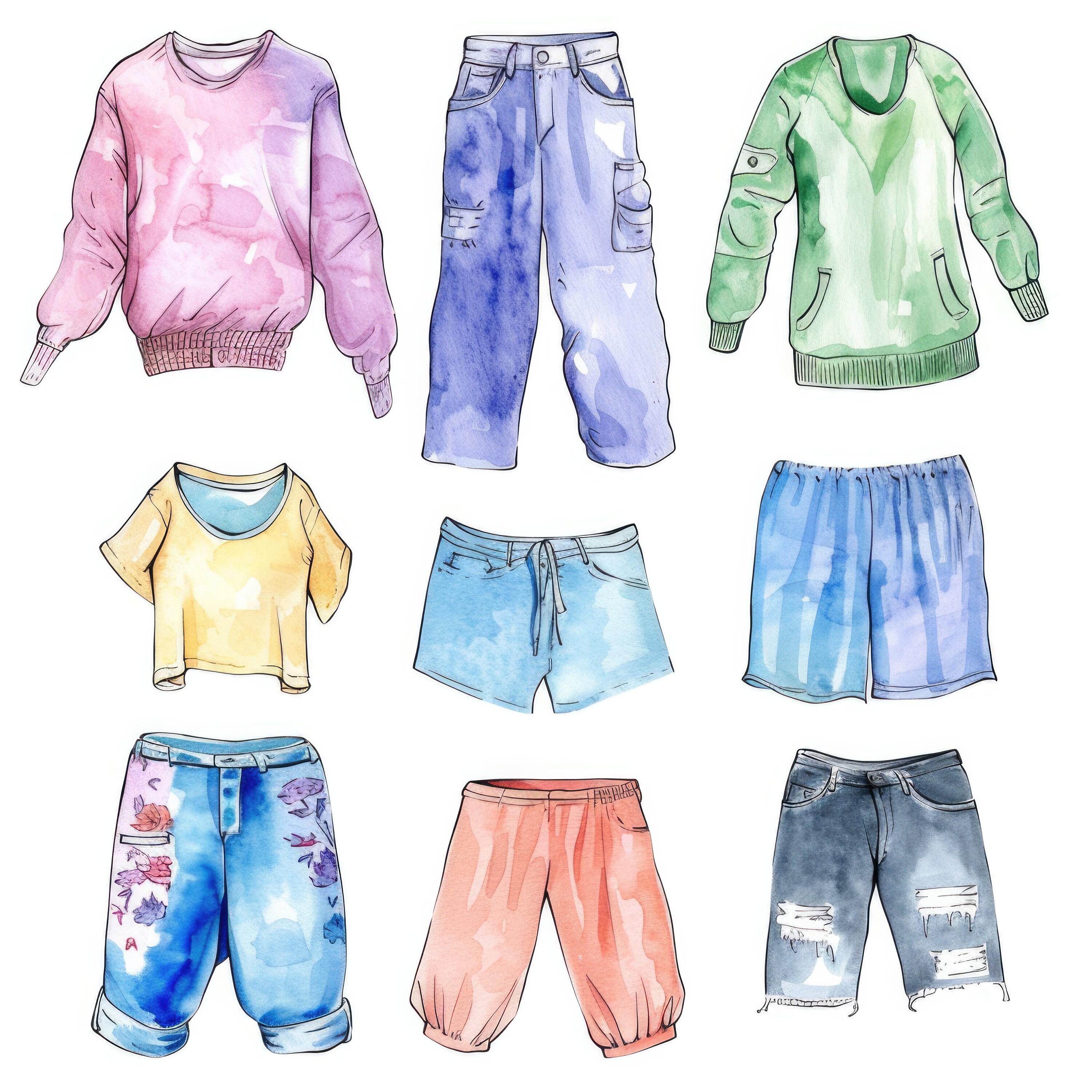 Clothes Clip Art Watercolor Fashion Illustration: Hand Drawn Commercial ...