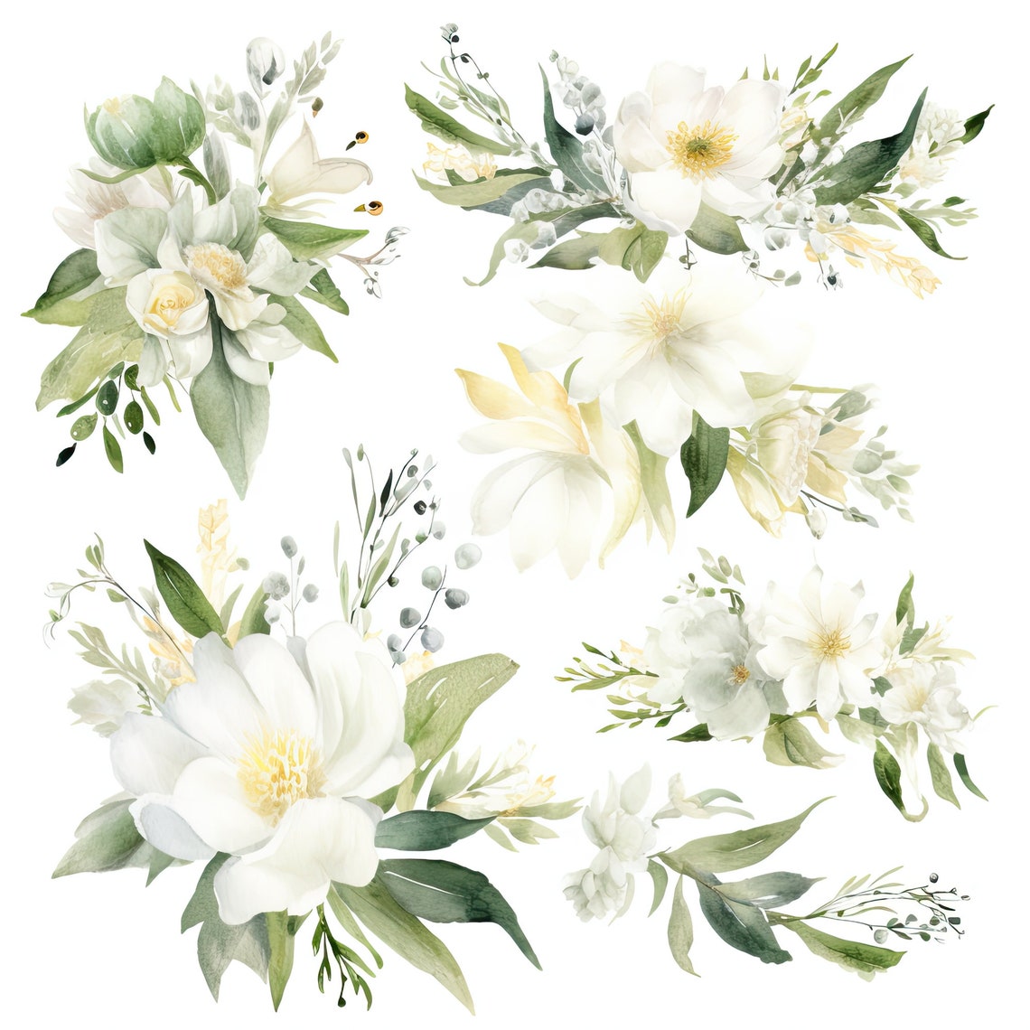 White Wedding Florals Clipart: Rustic Floral Wedding Flowers, White ...