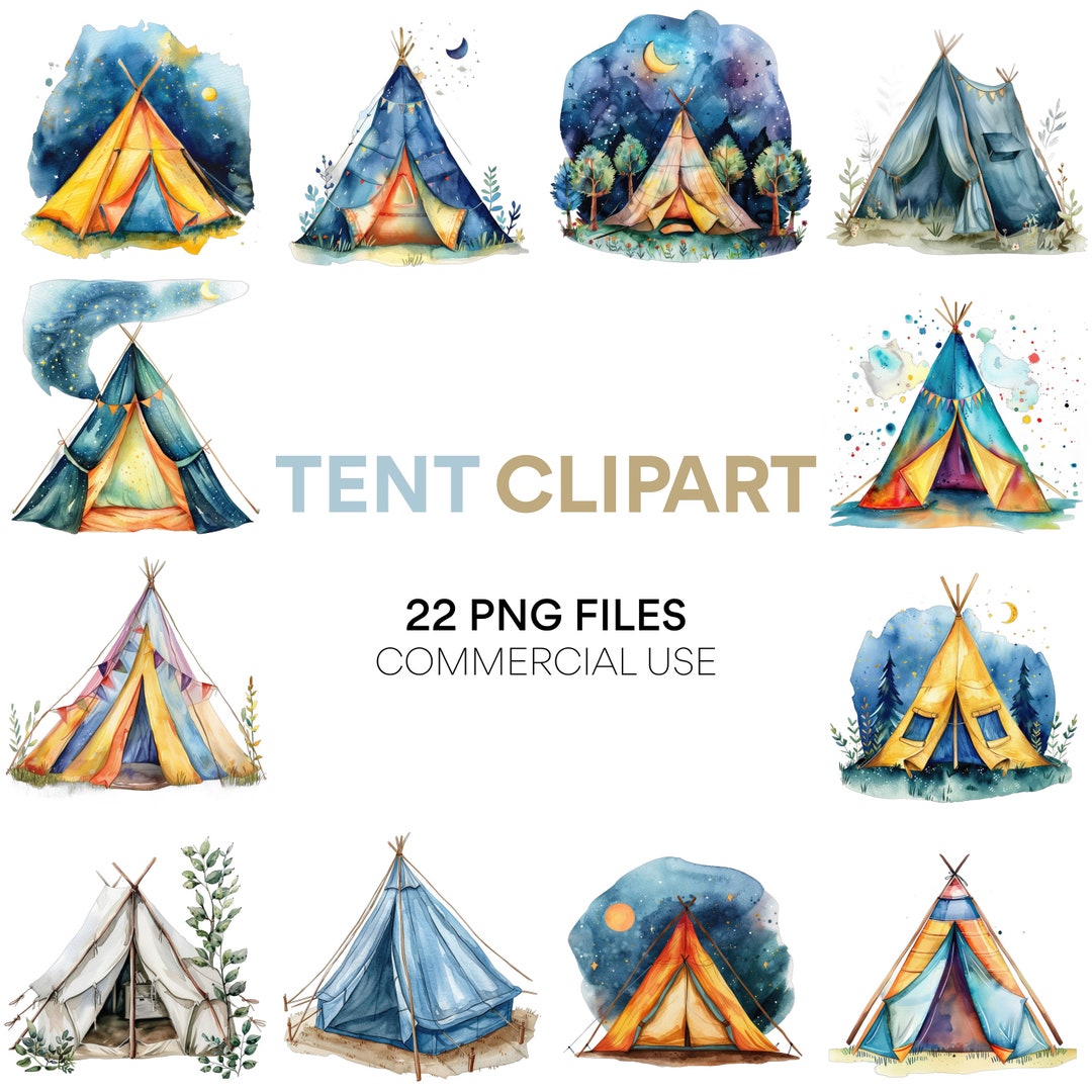 Tent Clipart: Watercolor Camping, Forest & Campfire Clipart - PNG ...