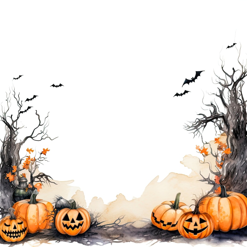 Halloween Corner Border Clipart | 30 High-quality Jpgs - Watercolor ...