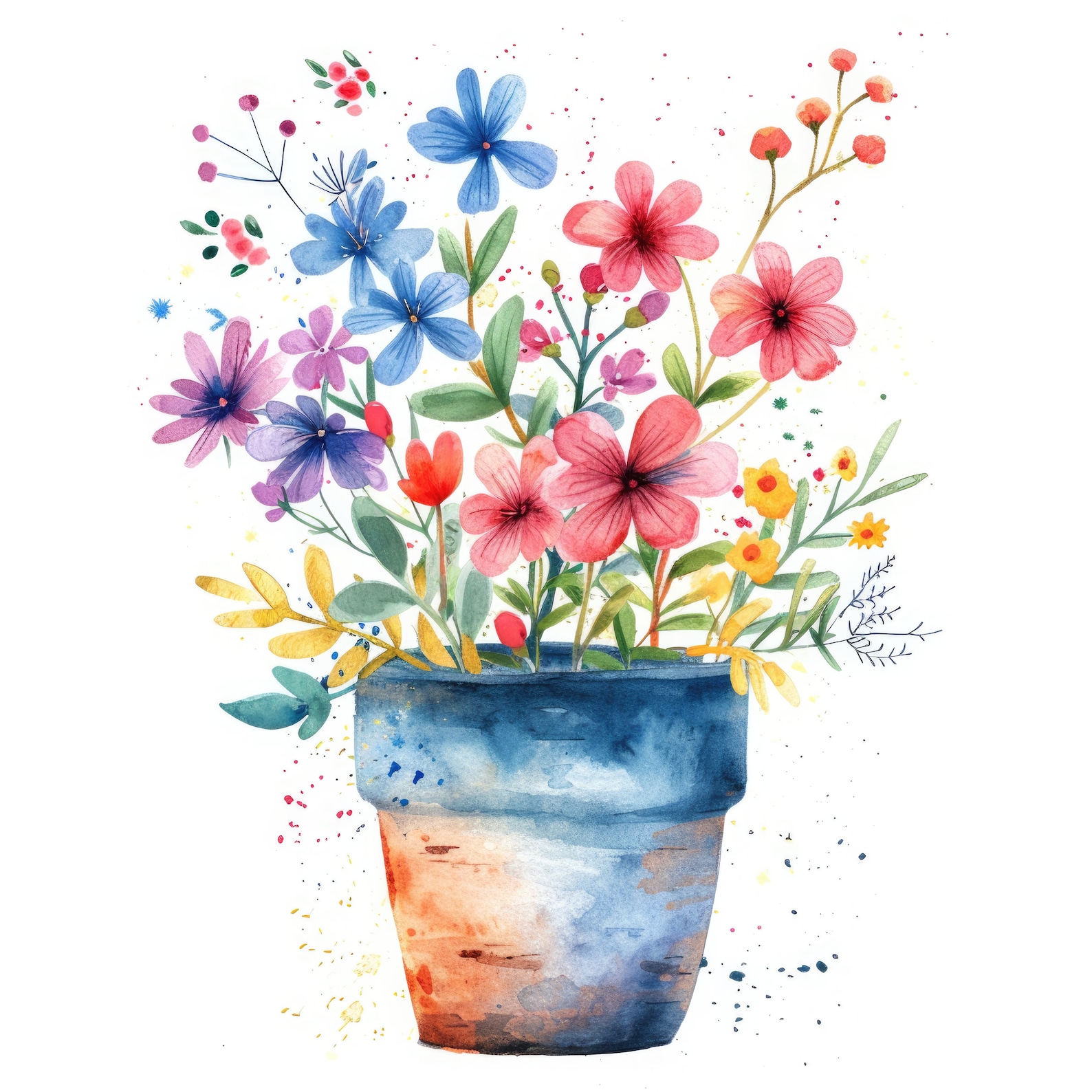 Flower Pot Clipart: Watercolor Potted Plant Images, Cute Plants Digital ...