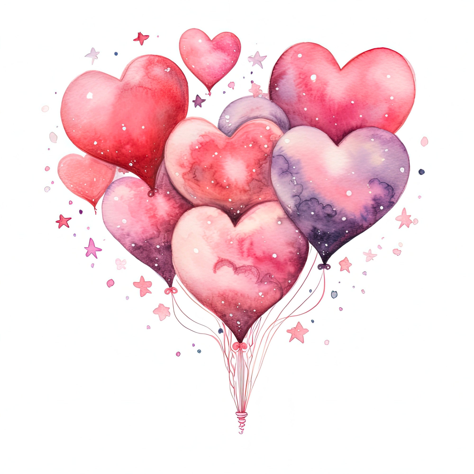 Valentine's Day Clipart Bundle: Watercolor Hearts, Love Graphics, Cute ...