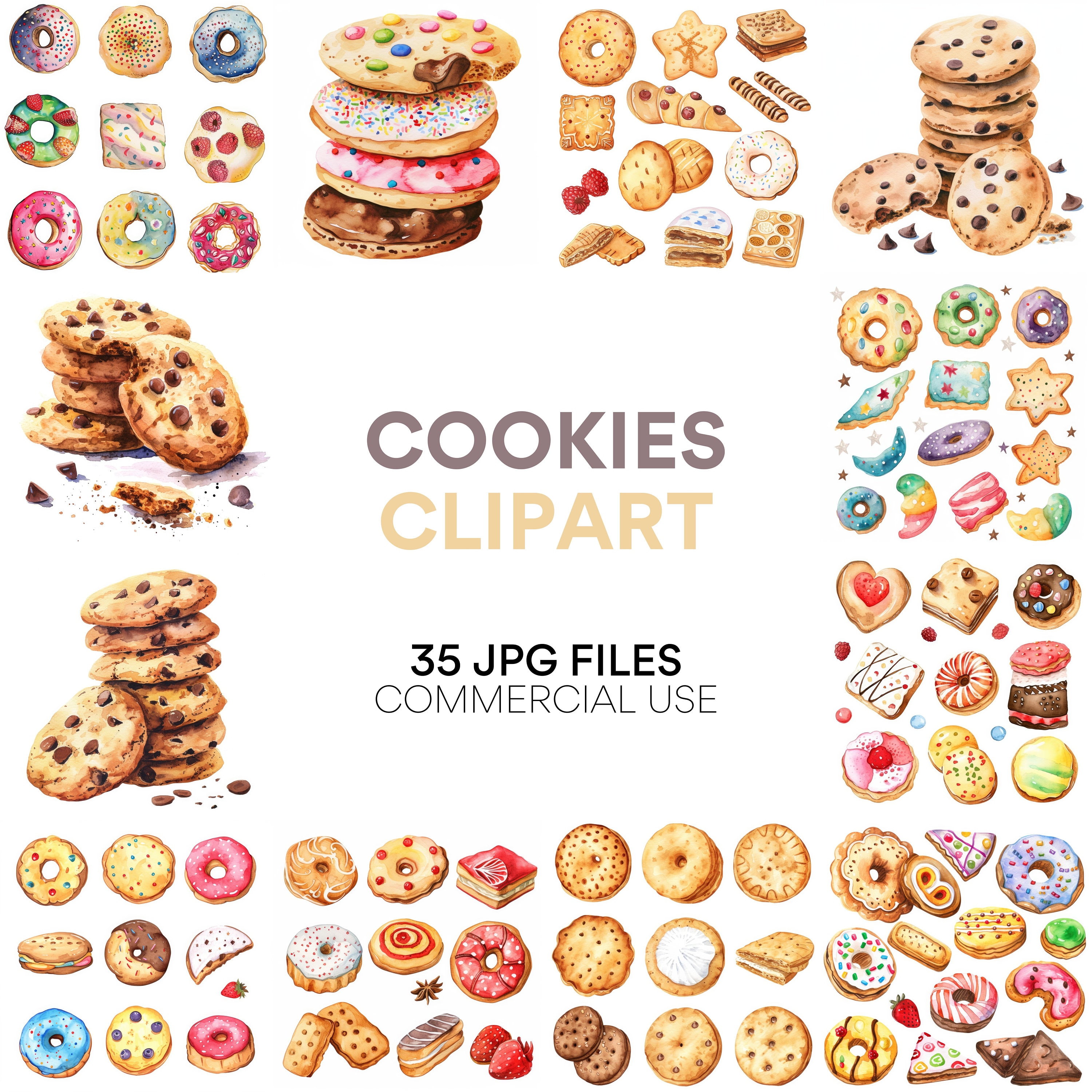 Cookies Clipart Bundle - Food & Baking Clipart, Watercolor Cookies ...