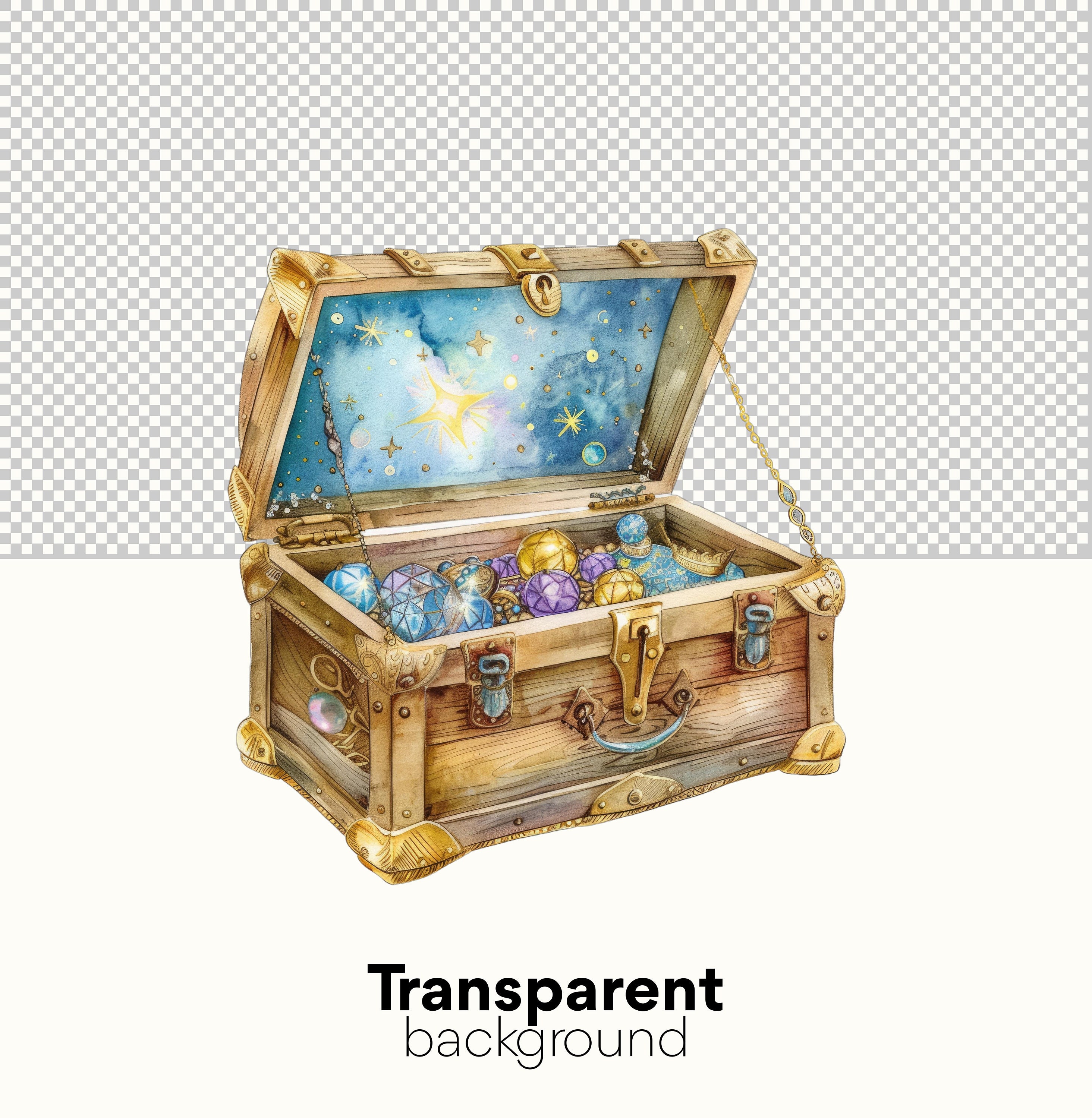Treasure Chest Clipart: Watercolor, Fantasy & Nautical Theme, Pirate ...
