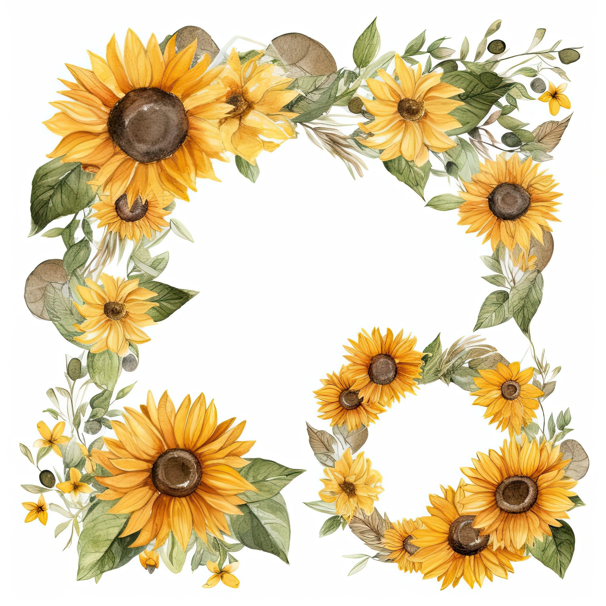 Sunflower Frames Clipart: Floral Frame, Sunflower Bouquet, Wedding ...