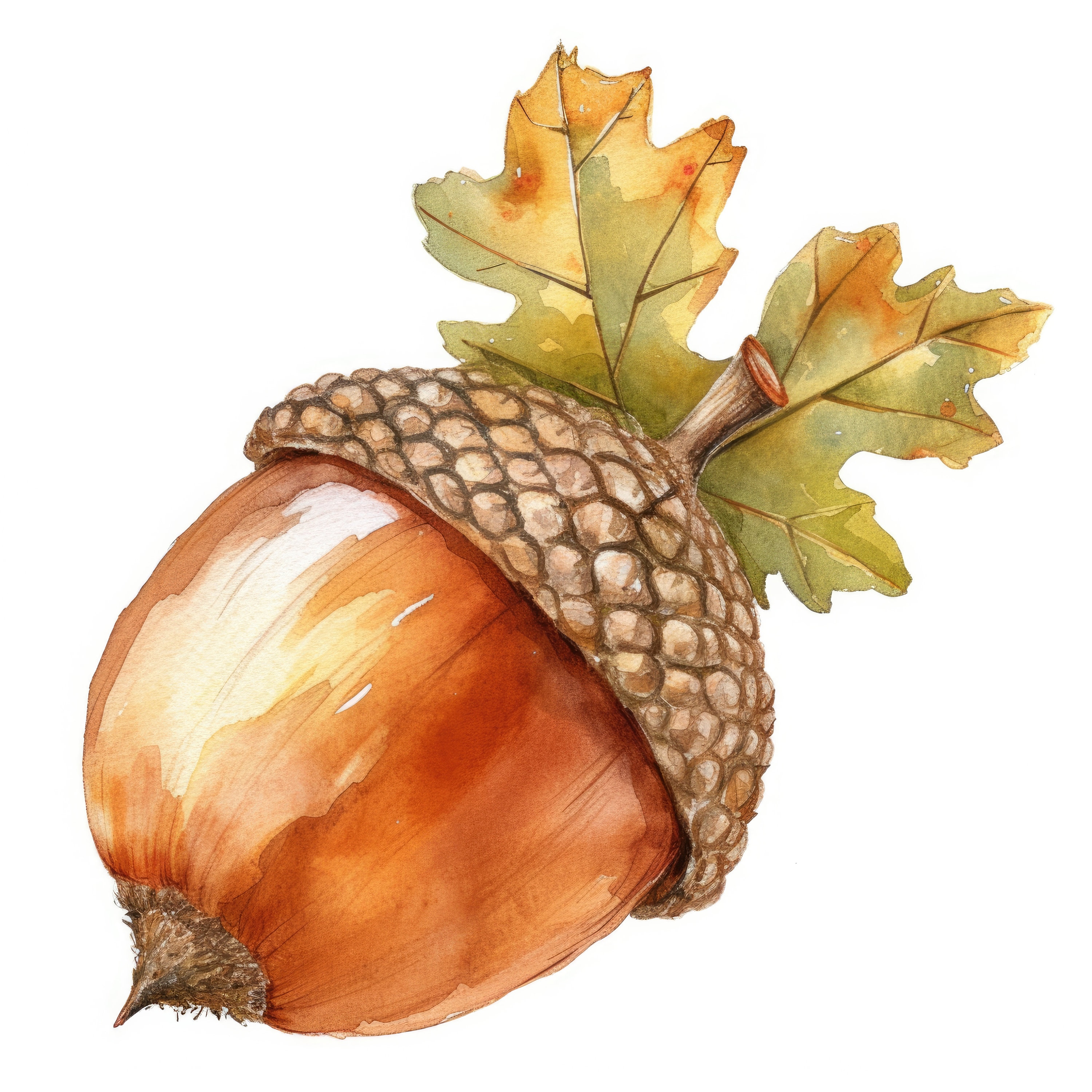 Acorn Clipart, Watercolor Autumn Leaves, Oak Fall Clipart, Digital ...