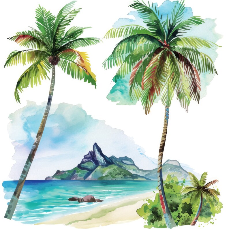 Hawaii Watercolor Clipart: Summer Hawaiian Tropical Flowers, Luau, Palm ...