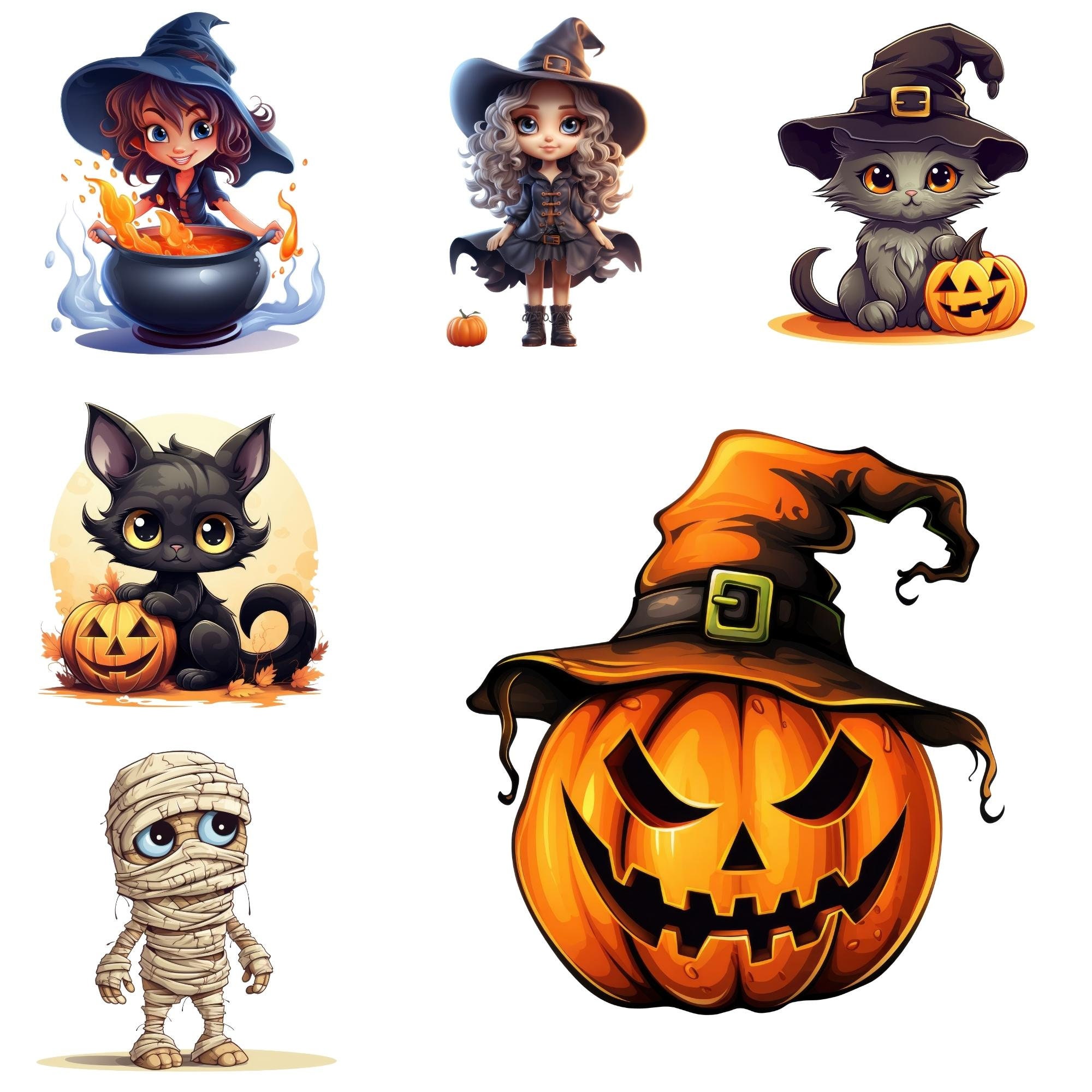 Halloween Characters Set - 30 PNG Clipart, Halloween Illustration ...