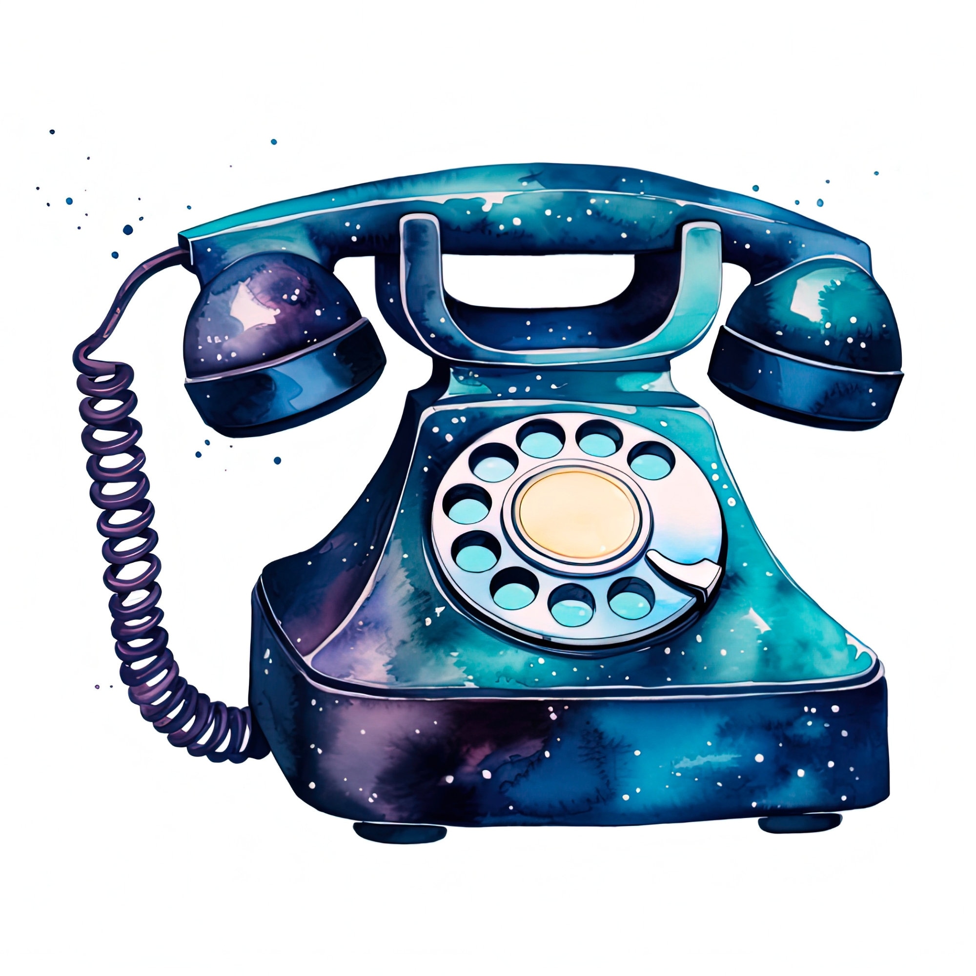 Telephone Clipart - Vintage Retro Watercolor Phone, Floral Telephone ...