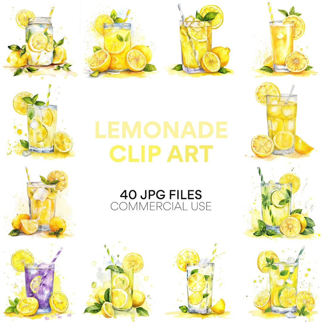 Lemonade Clip Art: Watercolor Lemonade Stand & Summer Clipart, Lemon ...