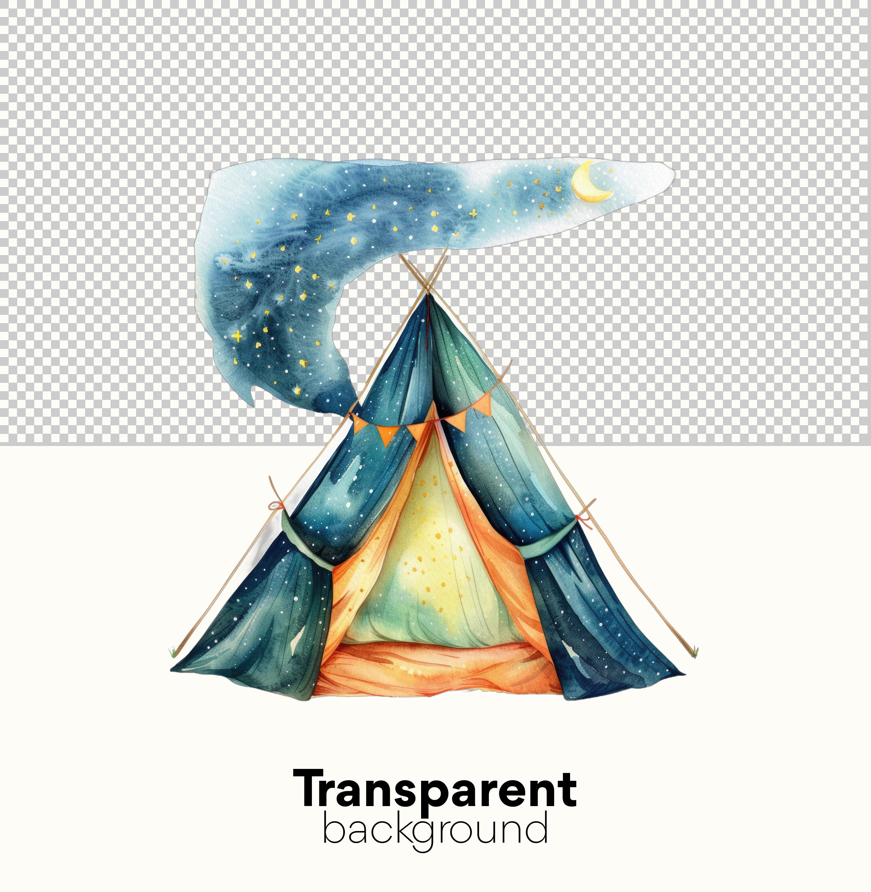 Tent Clipart: Watercolor Camping, Forest & Campfire Clipart - PNG ...