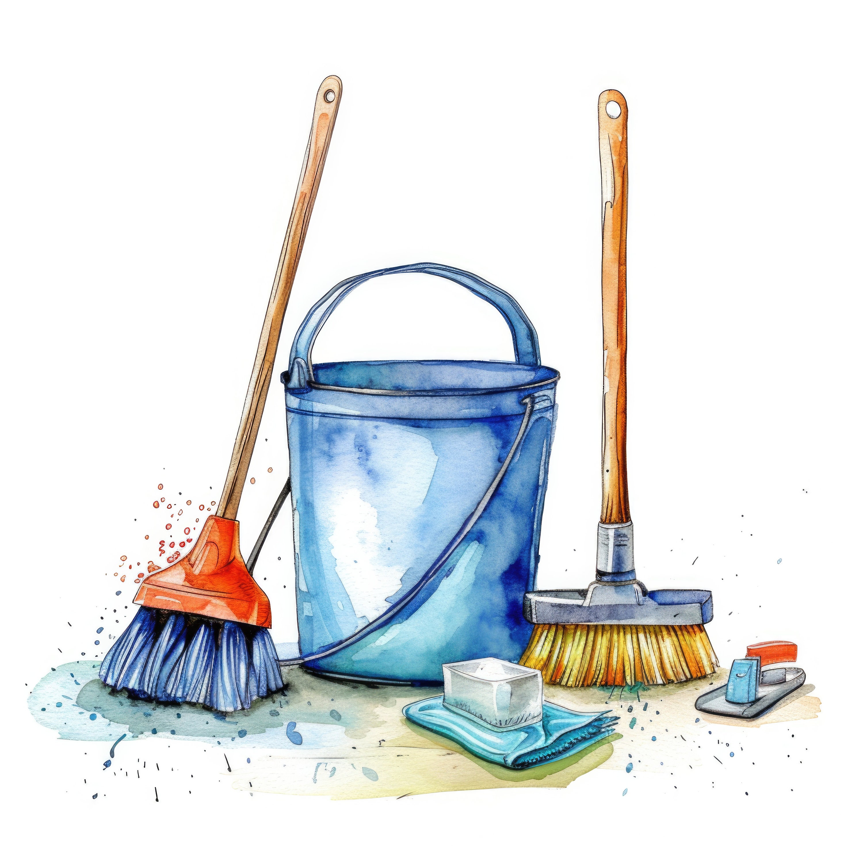 Cleaning Clipart: Watercolor Cleaning Supplies, Laundry Clipart, Hand ...
