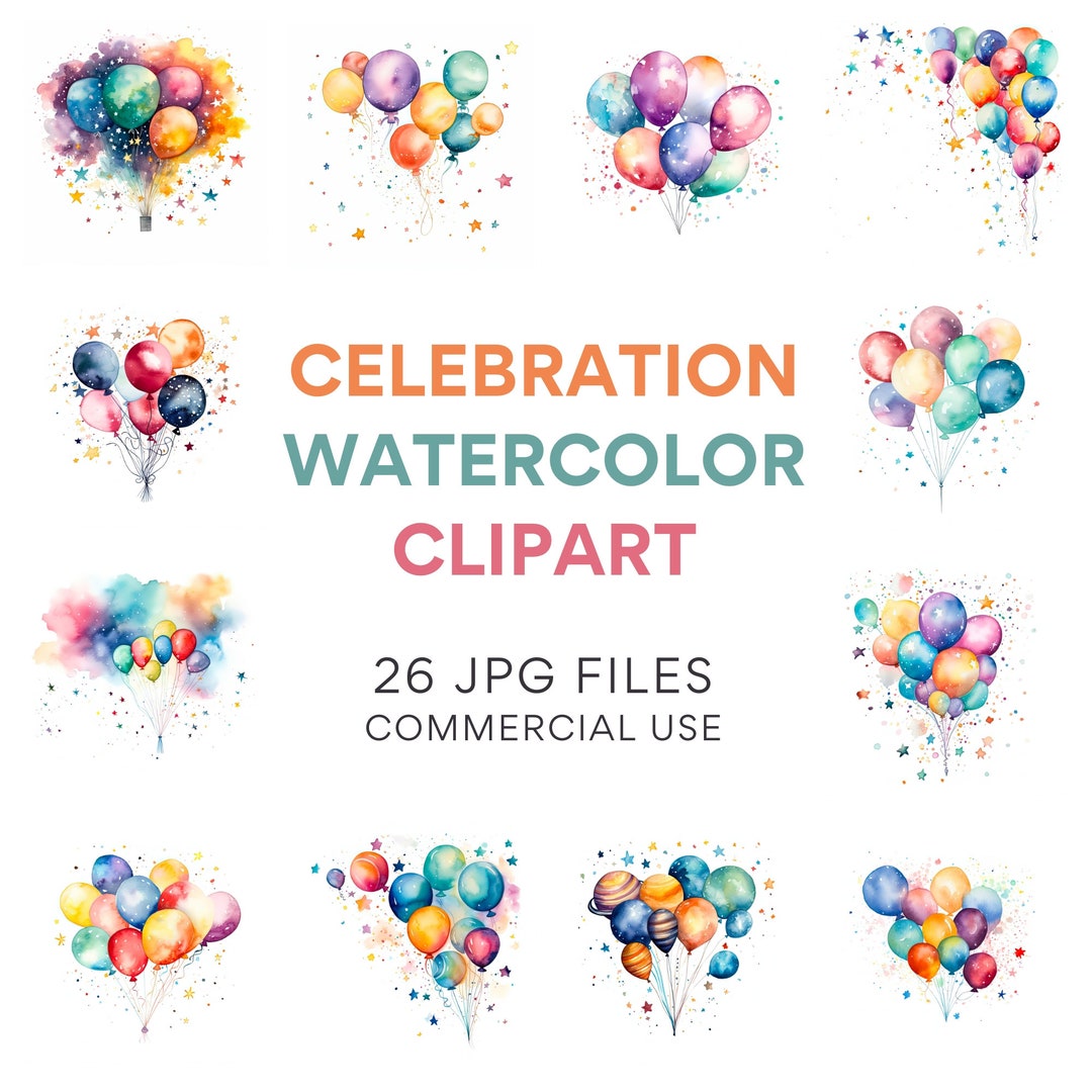 Celebration Clip Art Bundle Birthday, Party, Watercolor, Planner ...