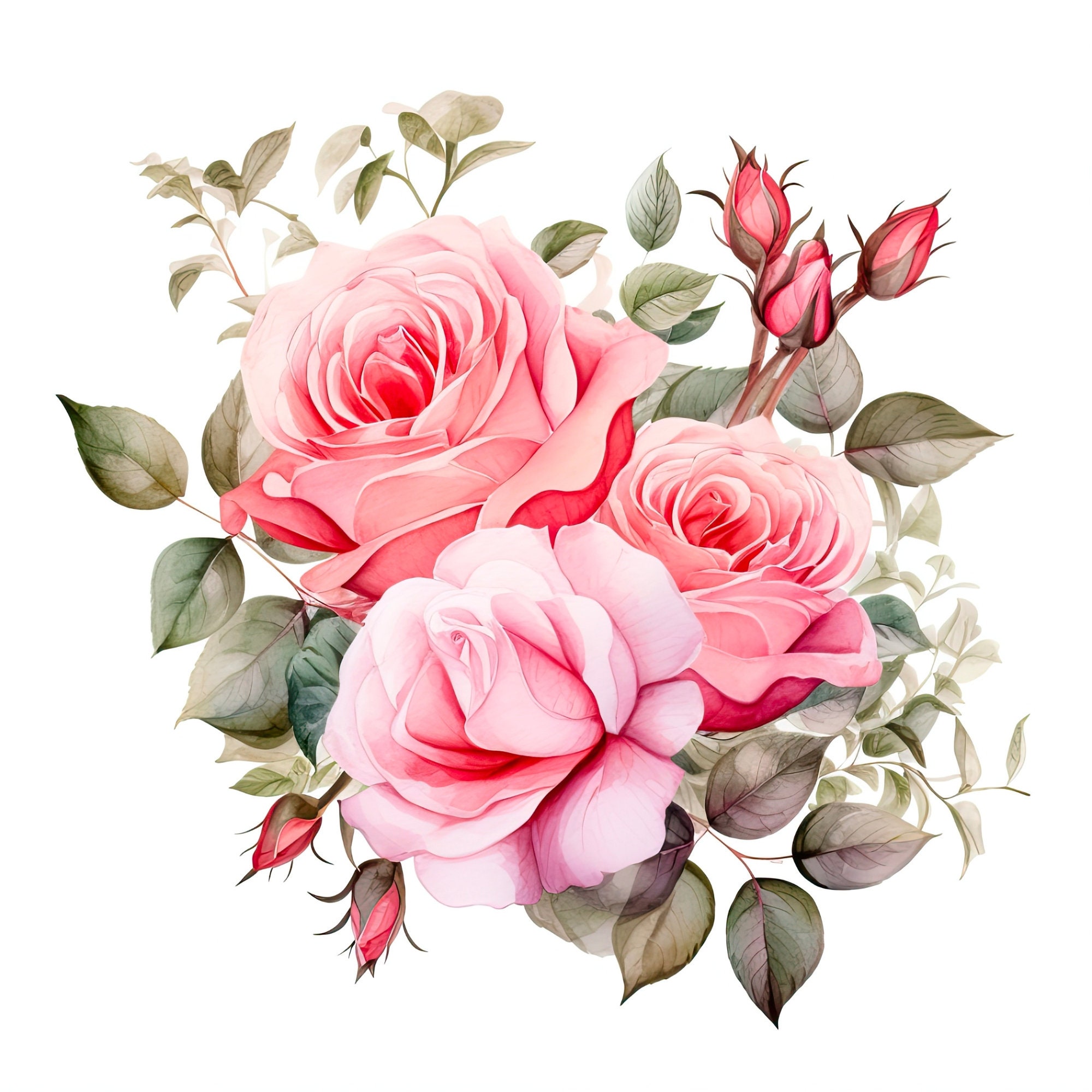 Roses Clipart Watercolor Floral Collection, Vintage Flower & Spring ...