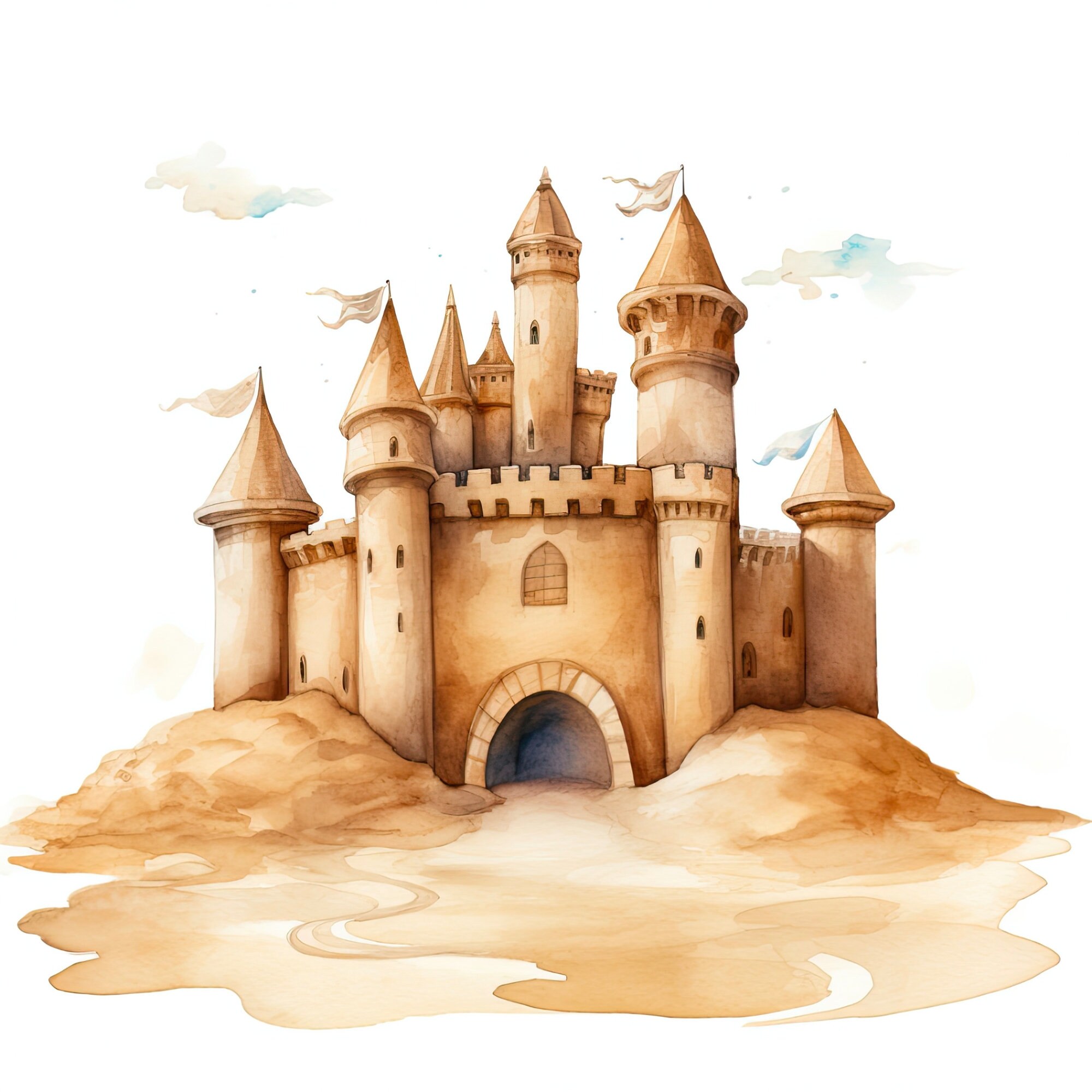 Sand Castle Clip Art: Watercolor Beach & Summer Clipart, Commercial Use ...