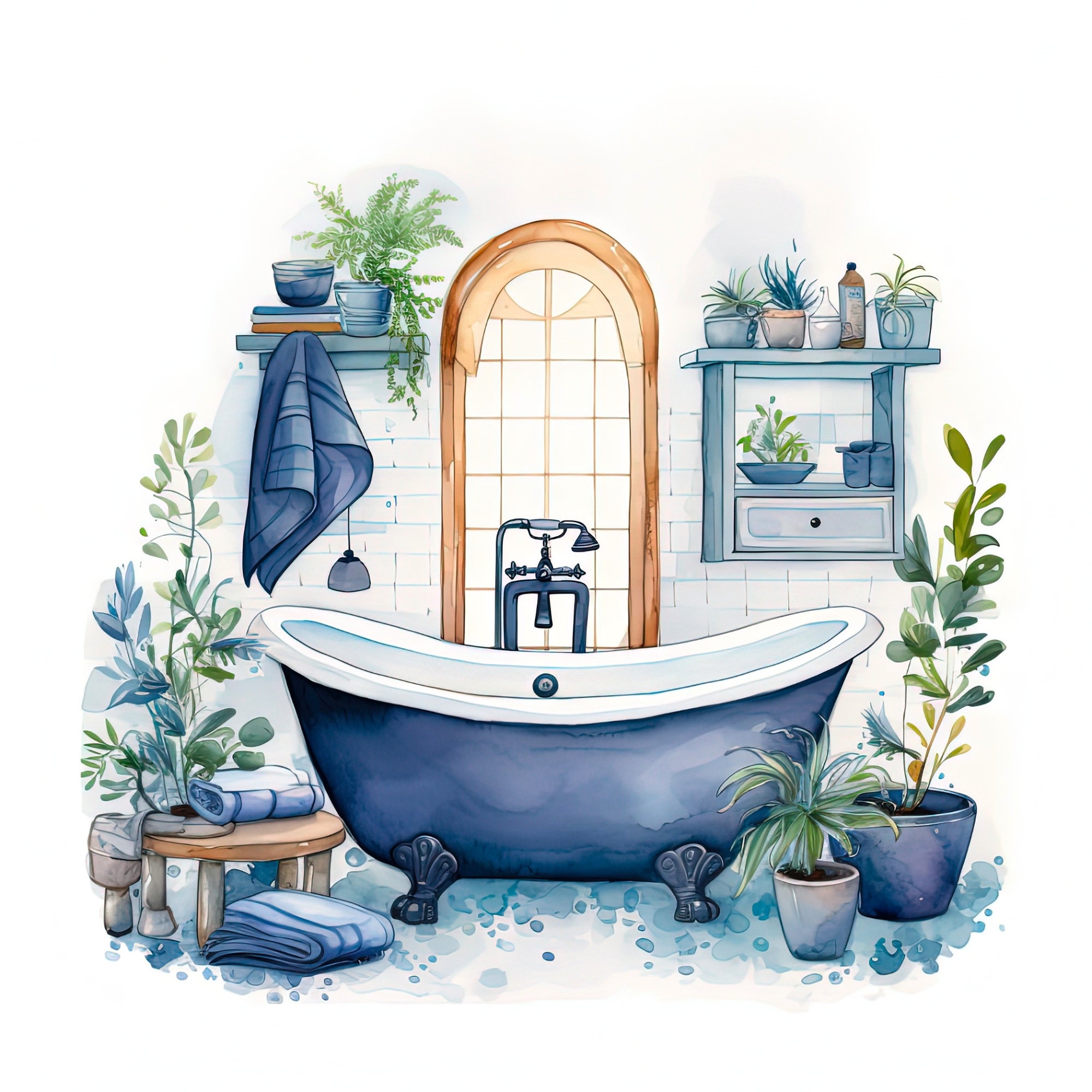 Bathroom Clip Art Bundle: Commercial Use, Watercolor Bathtub Clipart ...