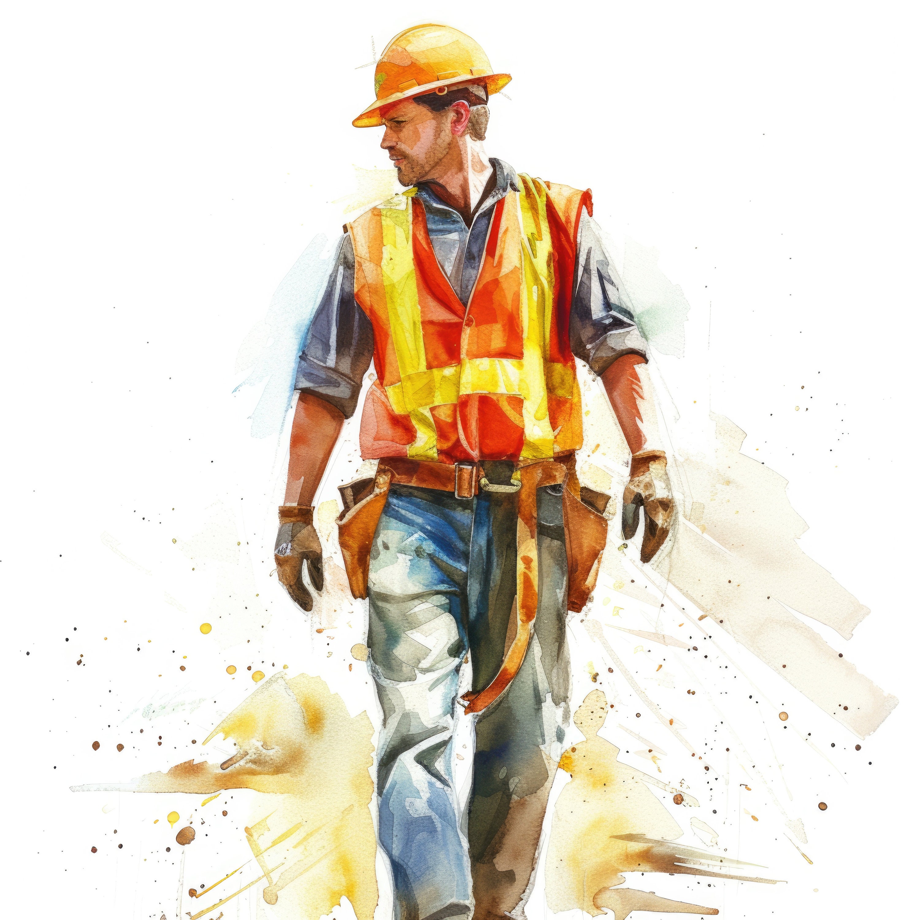 Construction Worker Clipart: Digital Watercolor for Posters, Father's ...