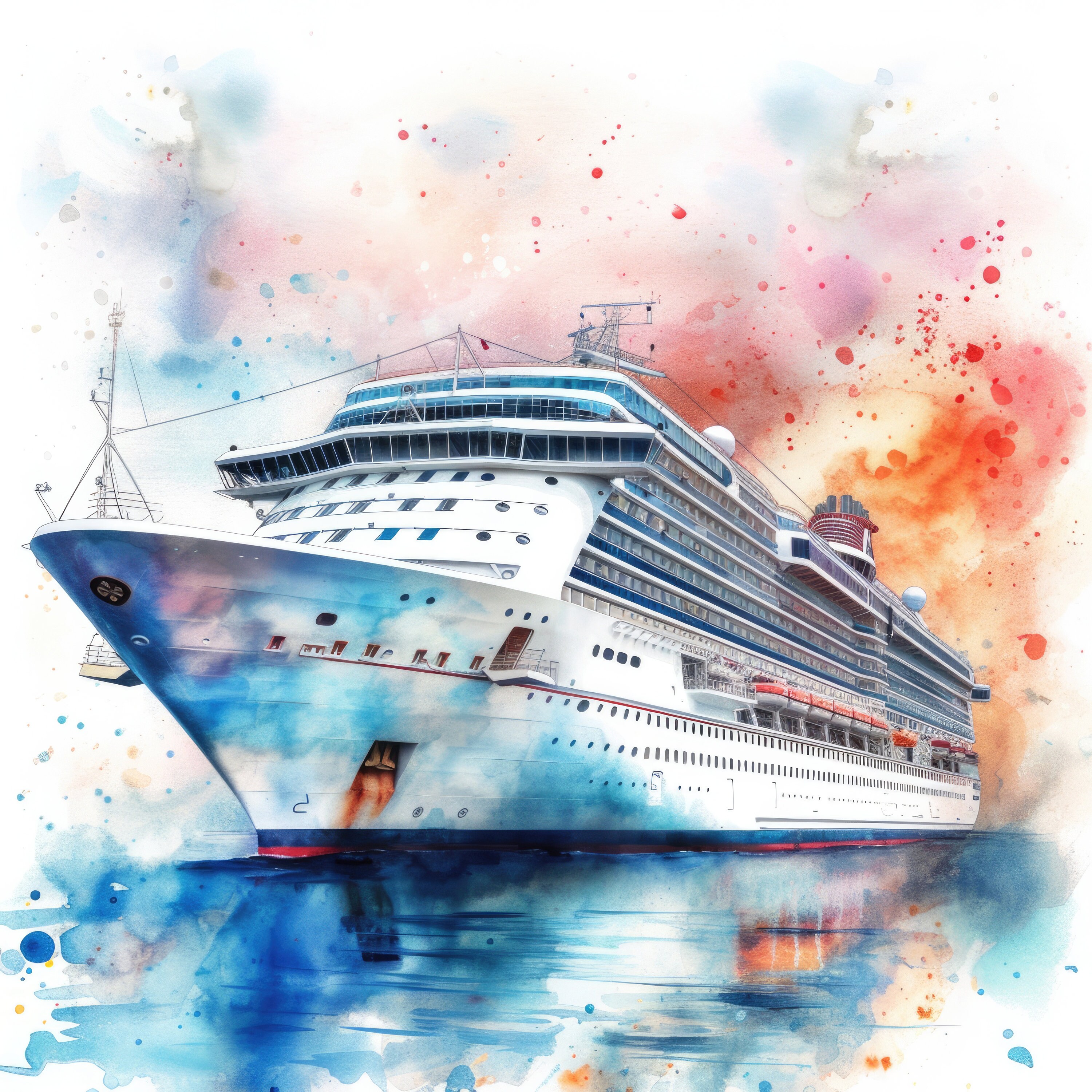 Cruise Clipart Bundle: Cruise Ship, Summer Vacation, Beach, Watercolor ...