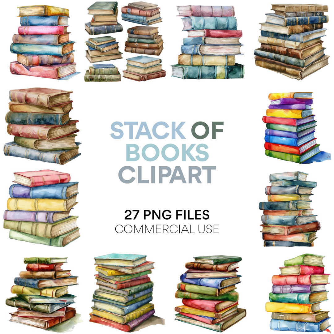 Stack of Books Clipart: Digital Download for Planners, Watercolor Art Packs for Digital Crafting ...