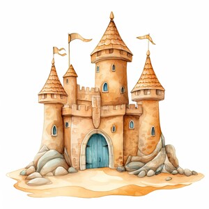 Sand Castle Clip Art: Watercolor Beach & Summer Clipart, Commercial Use ...