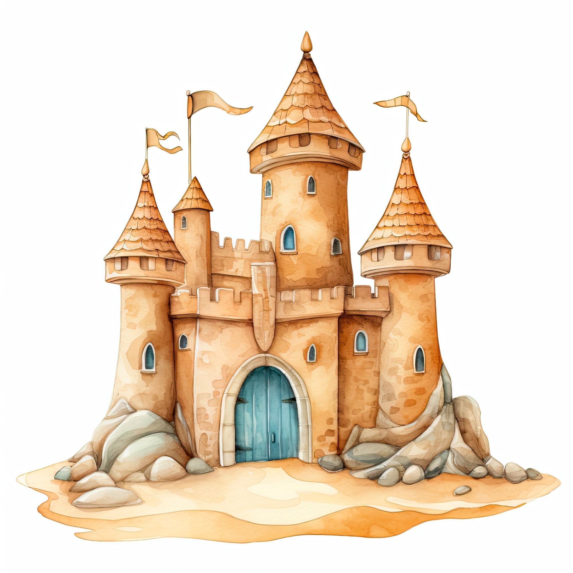 Sand Castle Clip Art: Watercolor Beach & Summer Clipart, Commercial Use ...