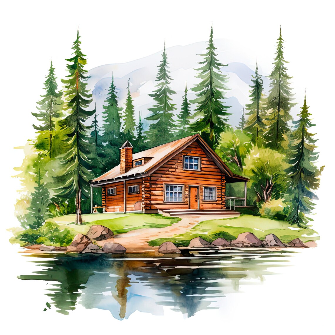 Cabin Clipart Bundle - Watercolor Cabin, Log Cabin Clipart, Digital Download, Commercial Use ...