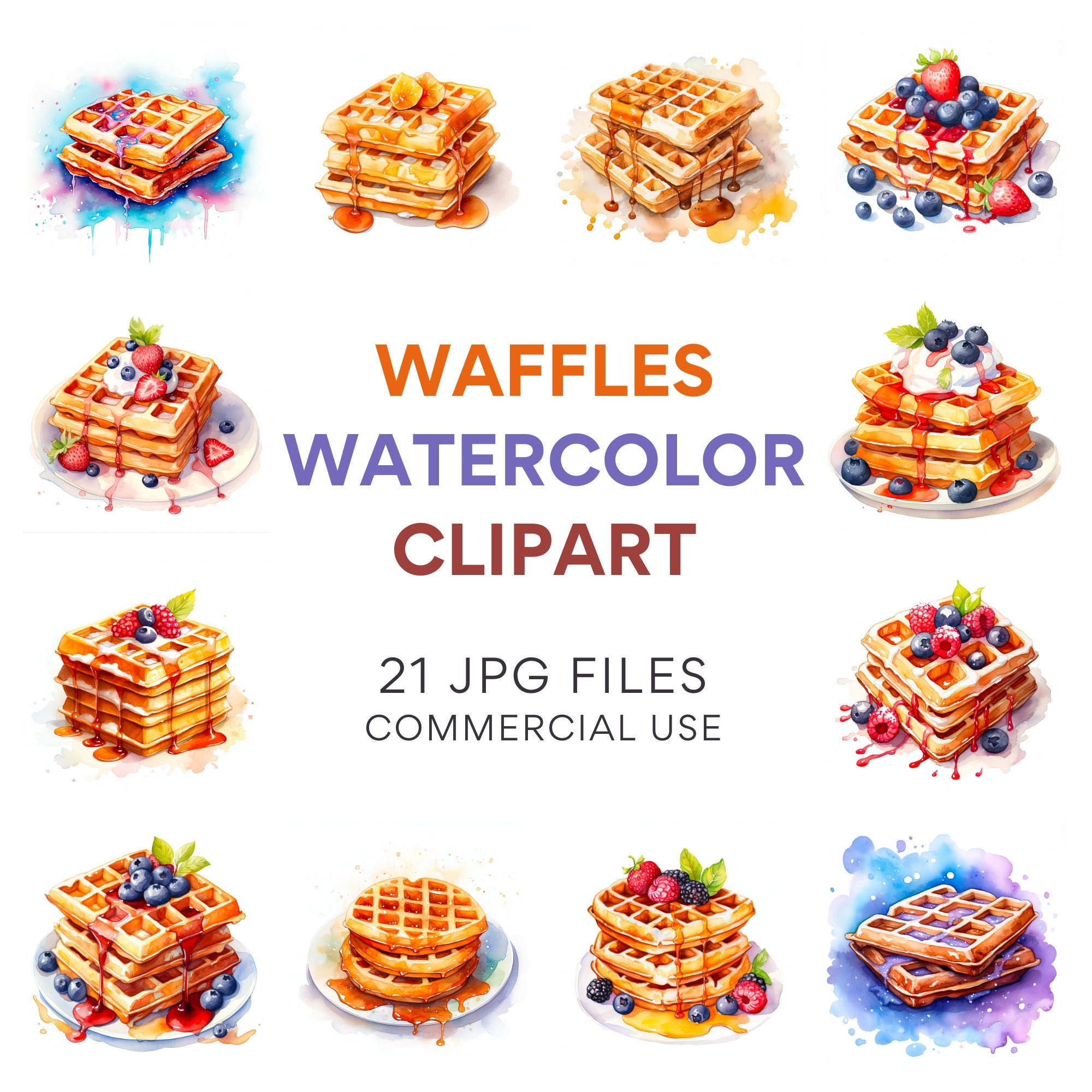 Waffles Clipart Bundle: Food, Breakfast, Dessert, Sweets, Pancakes ...