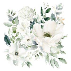 White Wedding Florals Clipart: Rustic Floral Wedding Flowers, White ...