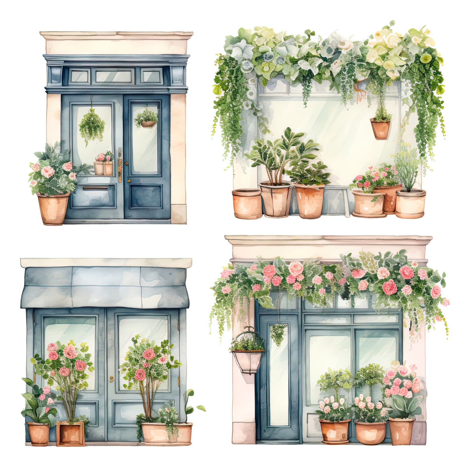 Watercolor Floral Storefronts Clipart - Spring Clipart, Cute Flower ...