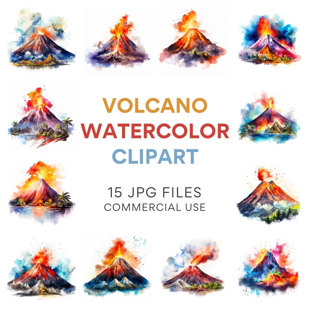 Volcano Clipart Watercolor Volcano & Lava Clipart, Nature Clipart for ...