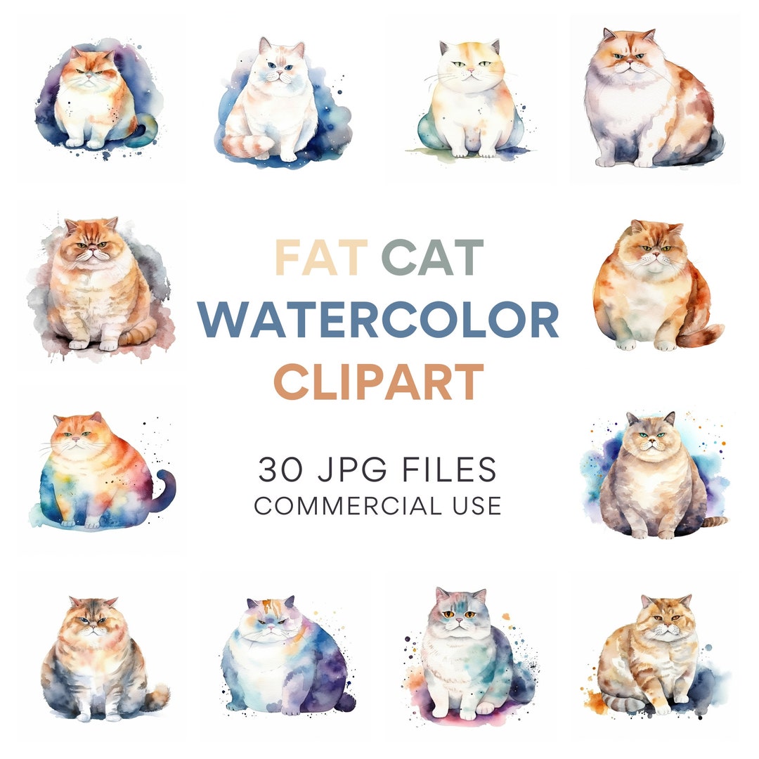 Fat Cat Clipart Digital Download, Printable Art Wall Decor, Anime ...