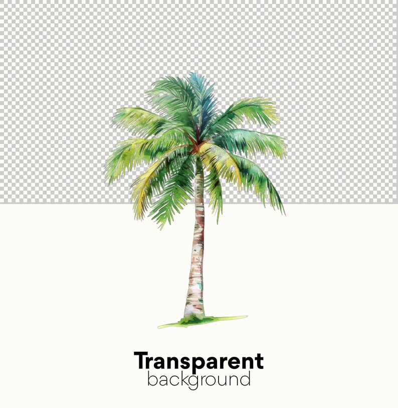 Palm Tree Clipart: Watercolor, Tropical Beach, Digital Download for ...