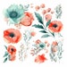 Turquoise and Coral Floral Clipart, Rustic Wedding Flowers, Aqua and ...
