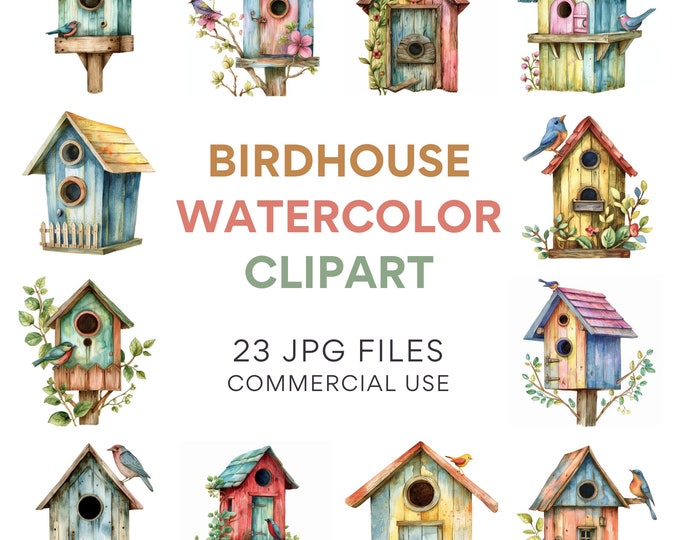 11 Spring Birdhouse Clipart, Floral Bird House, Printable Watercolor ...