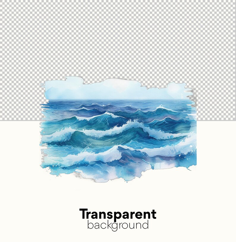 Ocean Waves Clipart - Digital Sea Art, Watercolor Marine PNG, Boat and ...