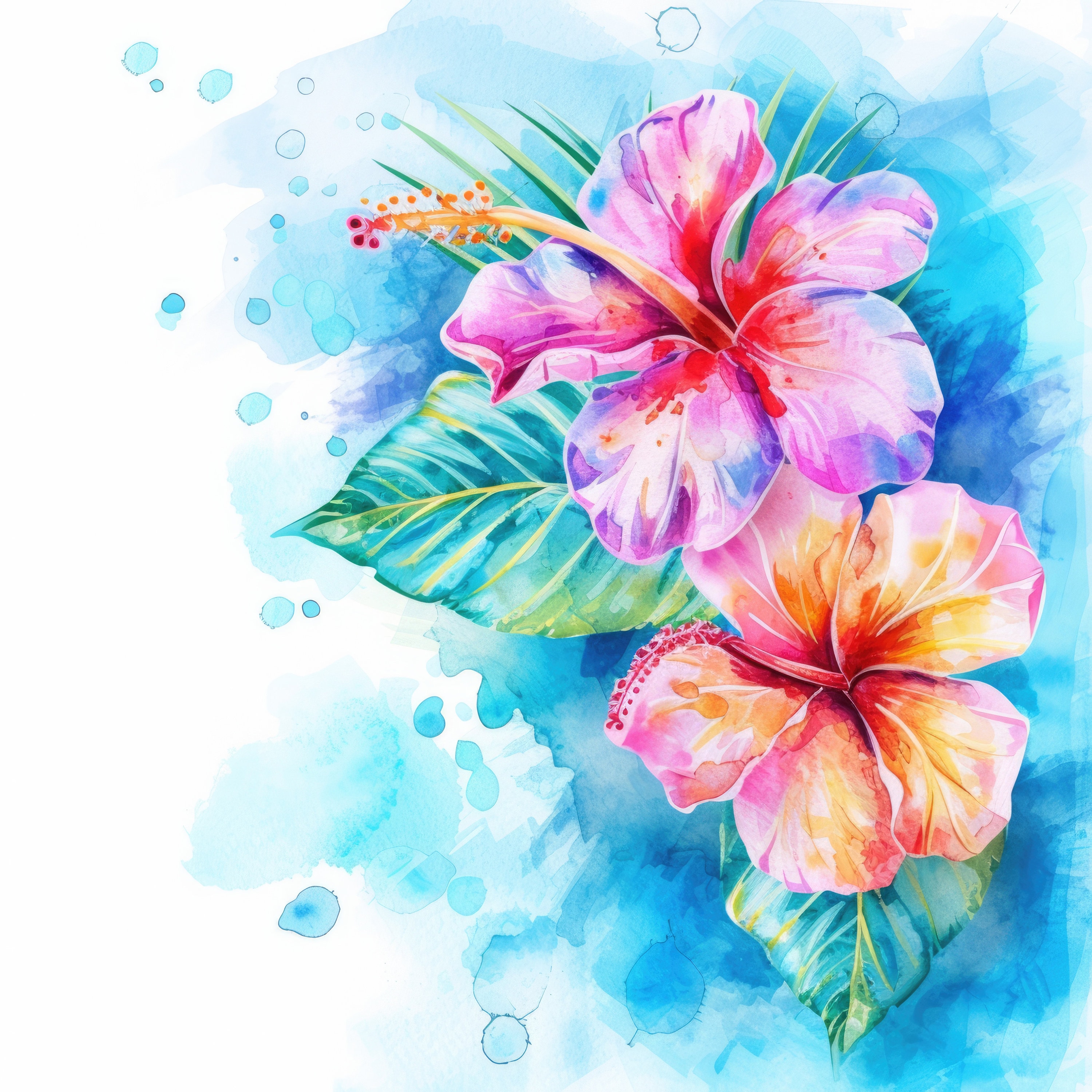 Hawaii Watercolor Clipart: Summer Hawaiian Tropical Flowers, Luau, Palm ...
