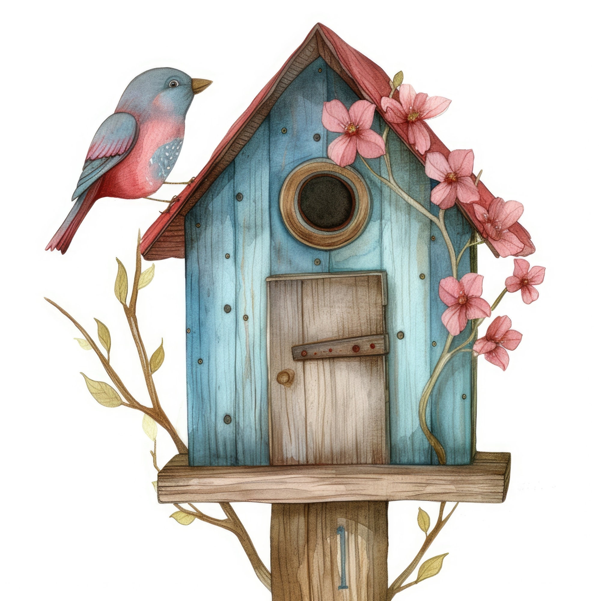 Birdhouse Clipart Pack - Digital Download, Watercolor Birdhouse JPG ...