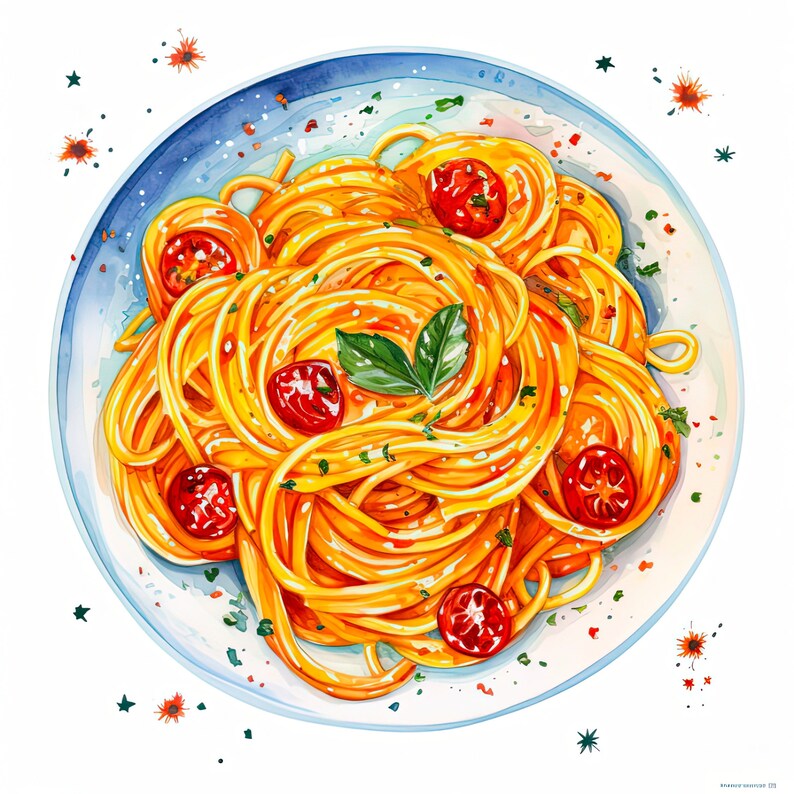 Spaghetti Clipart: Watercolor Food and Pasta Clipart, Digital Download ...