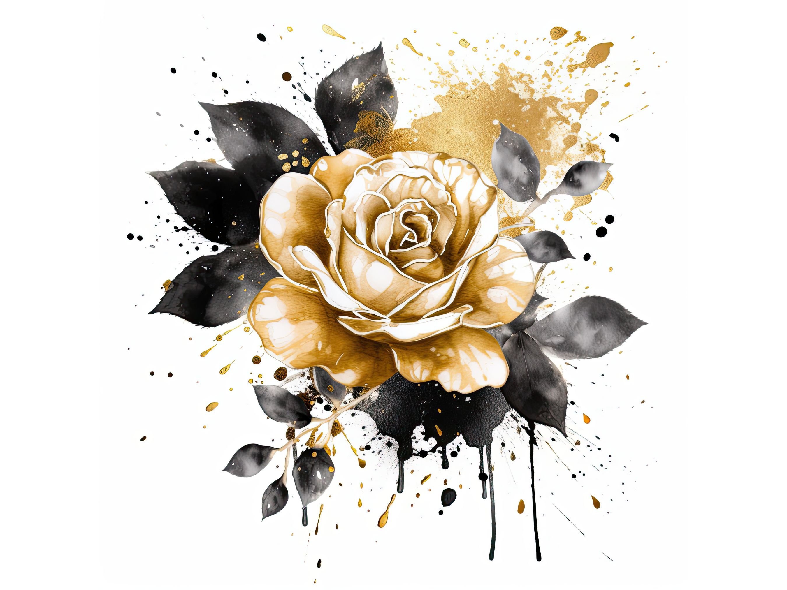 Black and Gold Glam Rose Clipart: Gothic Glitter JPG, Gold Glitter ...
