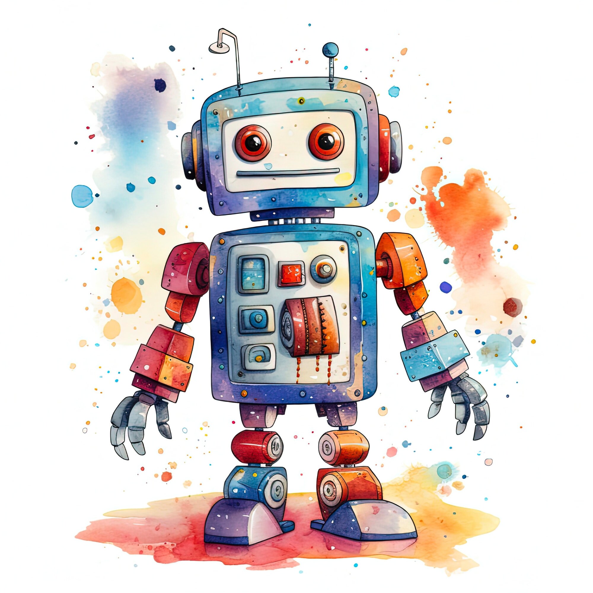 Robot Clipart Pack Cute Robot Watercolor Clipart for Commercial Use ...