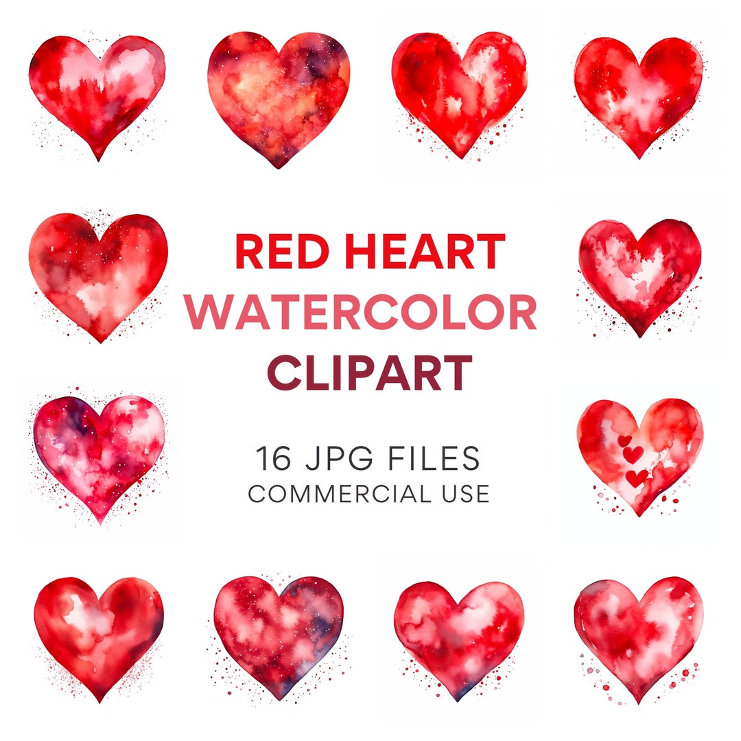 Red Heart Clip Art: Valentine's Day Heart Clipart, Watercolor Hearts ...