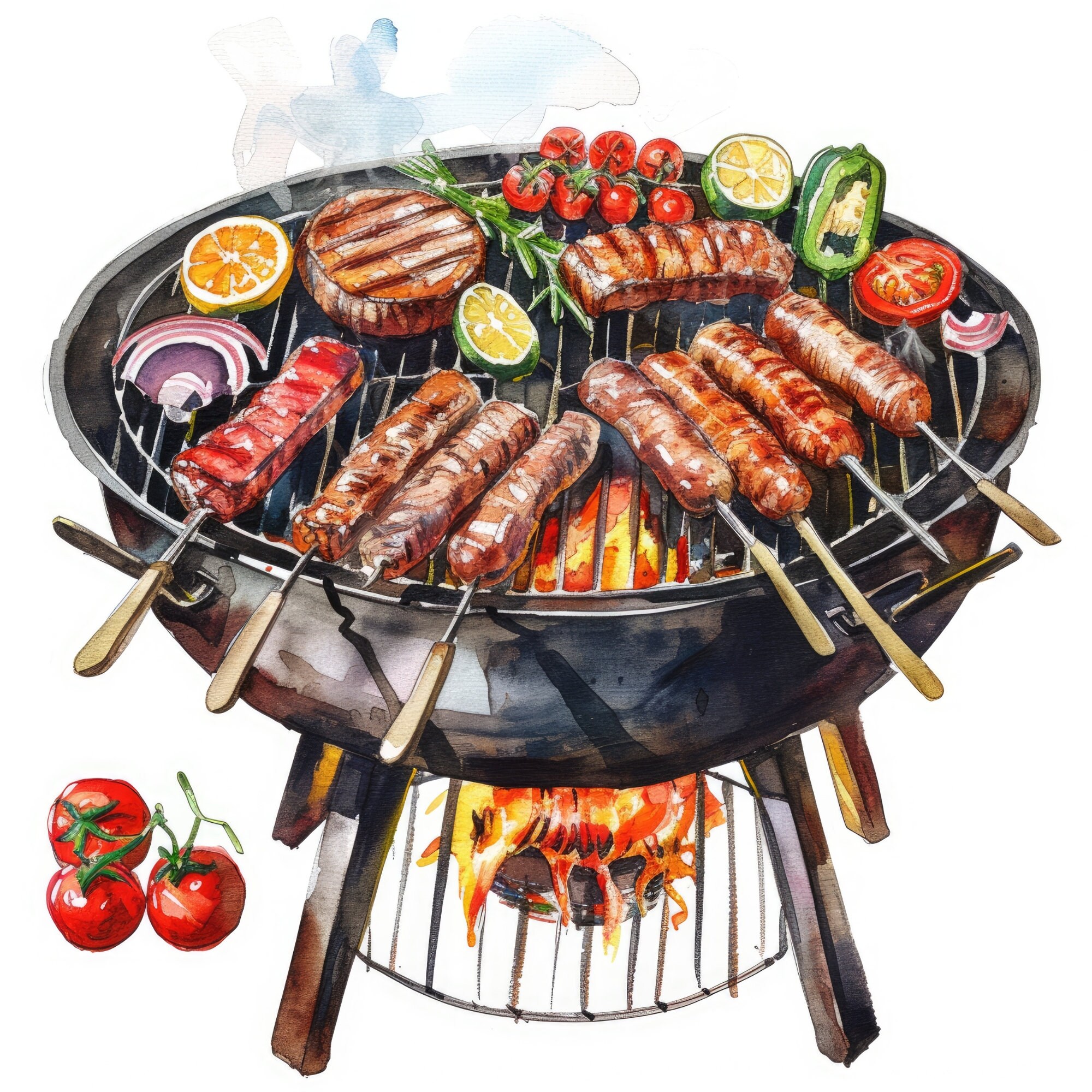 BBQ Clipart Bundle: Barbecue Summer Watercolor, Grill Grilled Food ...